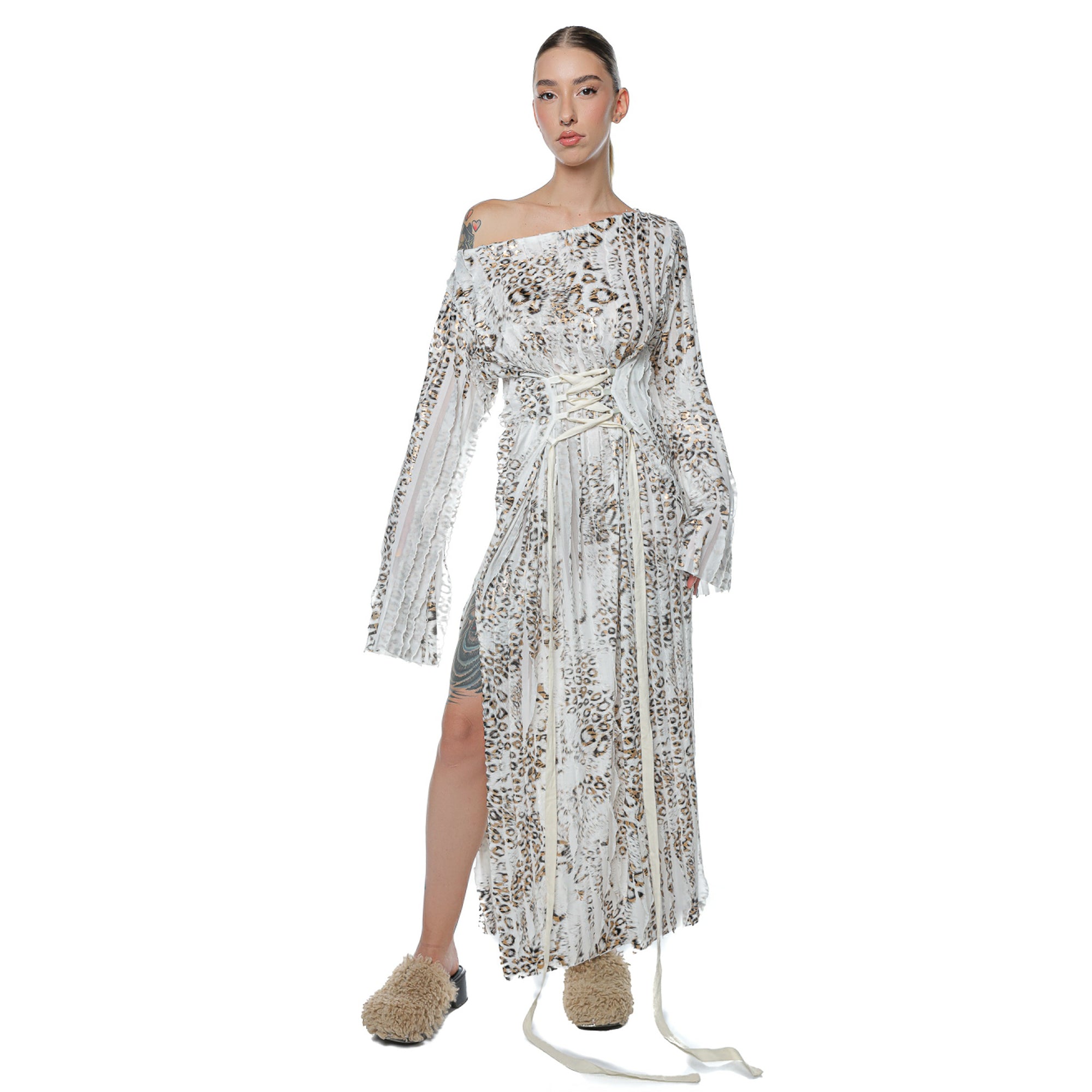 Rochie Wave Animal Print Off Shoulder – Barning