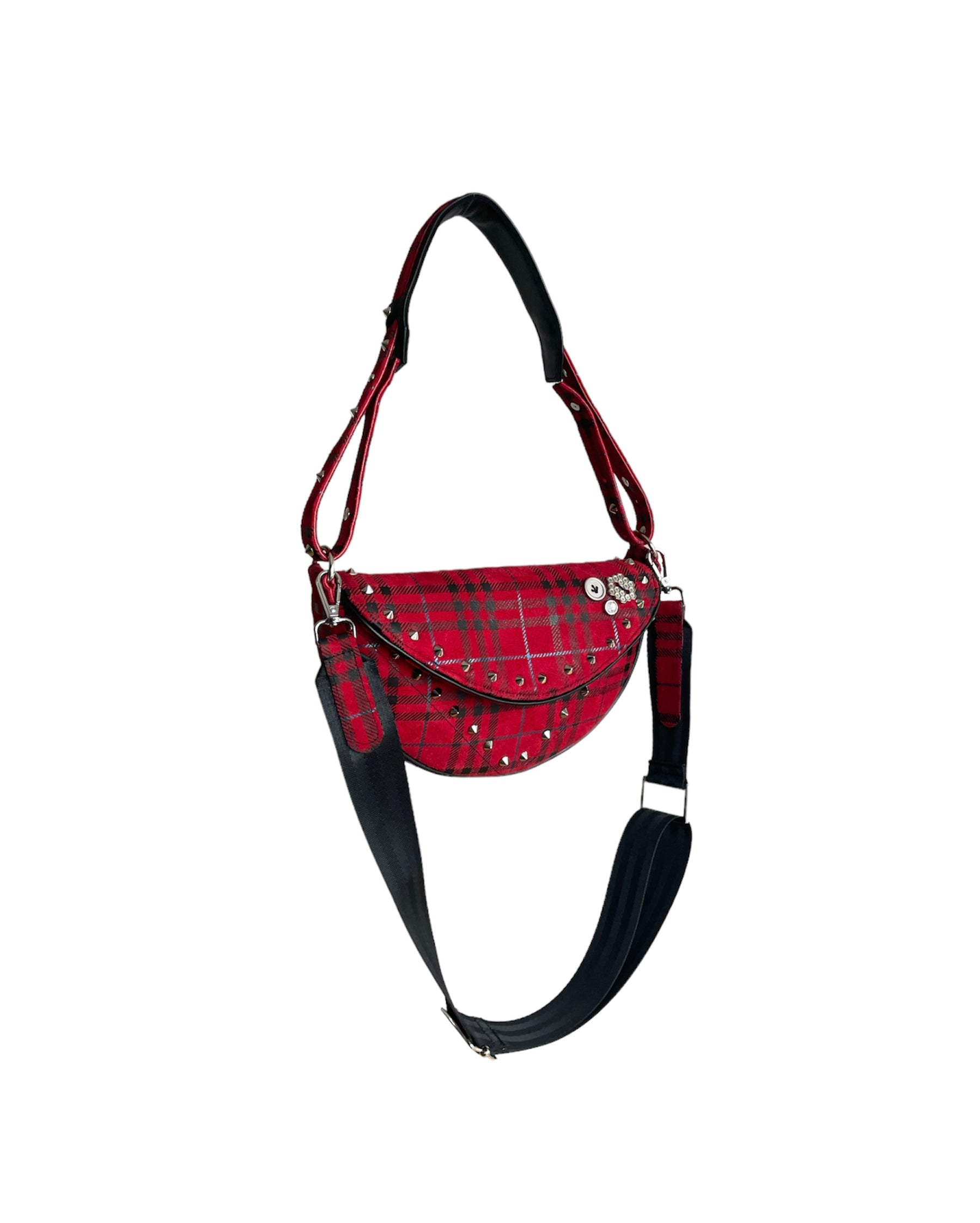 Red Plaid Leather Moon Bag- Limited Edition – Barning